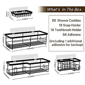 Shower Caddy Bathroom Organizer Wall Mount Shower Shelves with Hooks No Drilling Self-Adhesive Shower basket Rack With Soap Dish for Bathroom Shampoo Holder Kitchen Spice Holder Storage 4 Pack