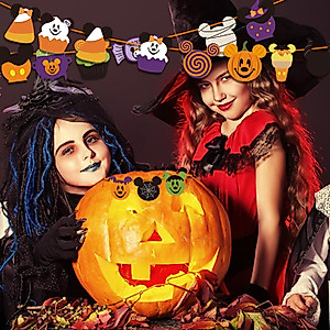Mickeey Mouse Halloween Decorations Banner Pumpkin Style Halloween Banner Trick or Treat Halloween Garland Candy Banner for Halloween Party Decorations