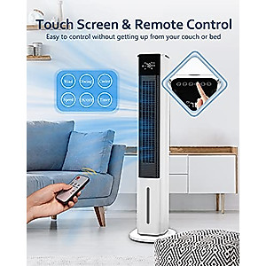 Evaporative Air Cooler, 41” Portable Air Cooling Fan with Top & Bottom Water Refilling, 3 Speeds 3 Modes, 4 Ice Packs, 12H Timer, 1.3 Gal Water Tank, 50° Oscillation for Room Indoor, Remote Control