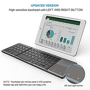 VssoPlor Foldable Bluetooth Keyboard with Touchpad, Dual Modes USB Wired Folding Wireless, Portable Mini Pocket Size Travel Keyboard for Android Tablet Windows-Dark Gray