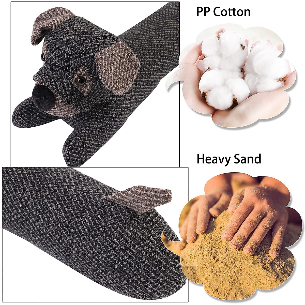 CERAYOU Dog Fabric Under Door Draft Stopper, 3LB Heavy Duty Decorative Soundproof Door Draft Blocker, 34 Inch Animal Energy Saving Draft Guard, Dark Grey