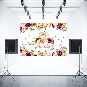 Aperturee 7x5ft Fall Pumpkin Baby Shower Backdrop Autumn Red Pink Yellow Floral Gold Glitter Photography Background A Sweet Pumpkin is On The Way Girl Princess Thanksgiving Photo Studio Booth Banner