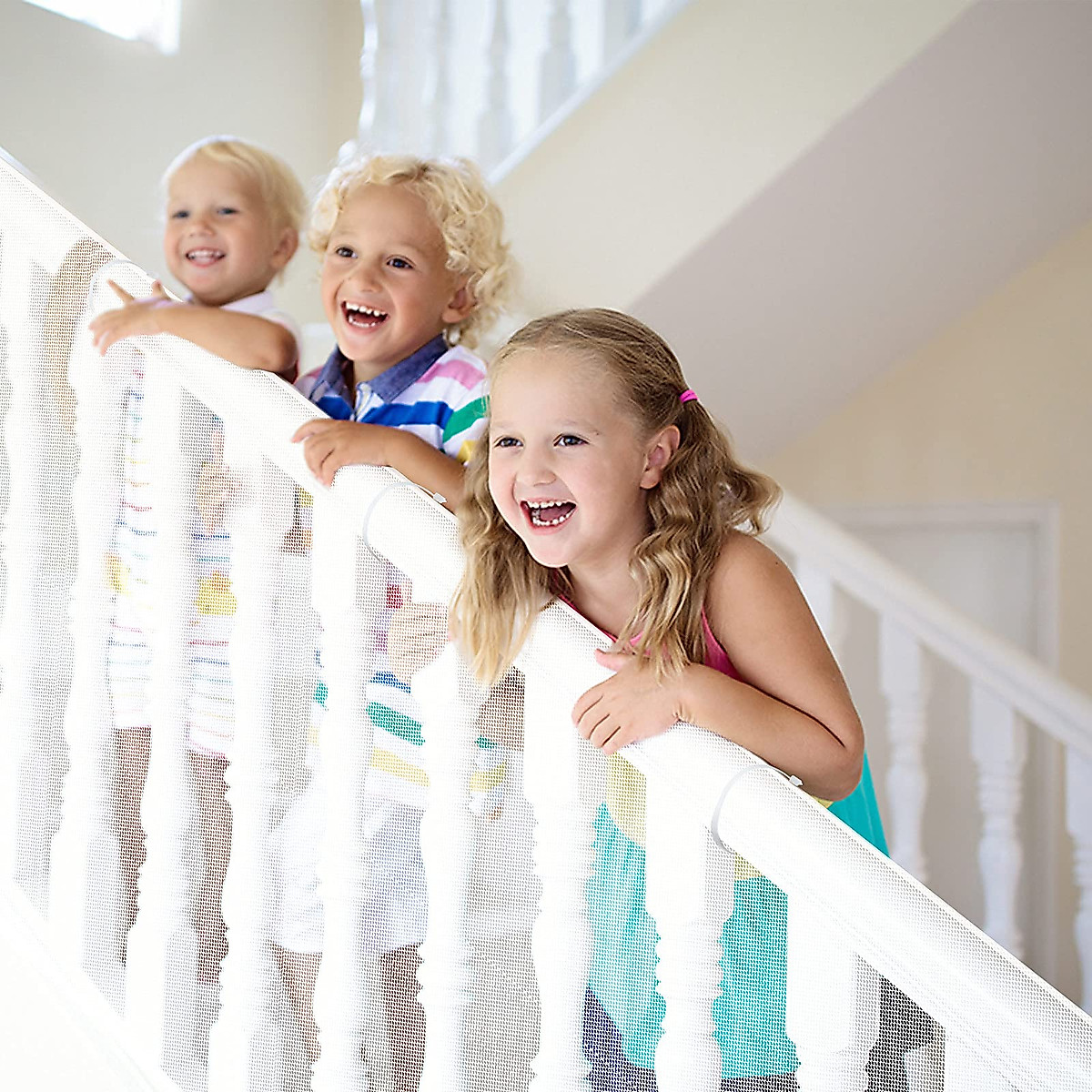 2 Pieces Christmas 20x2.6 ft Child Safety Nets Balcony Protective Net Sturdy Stair Banister Net with Ropes and Ties for Kids Pets Toys Indoor Stairs Cribs Child Protect Supplies, White