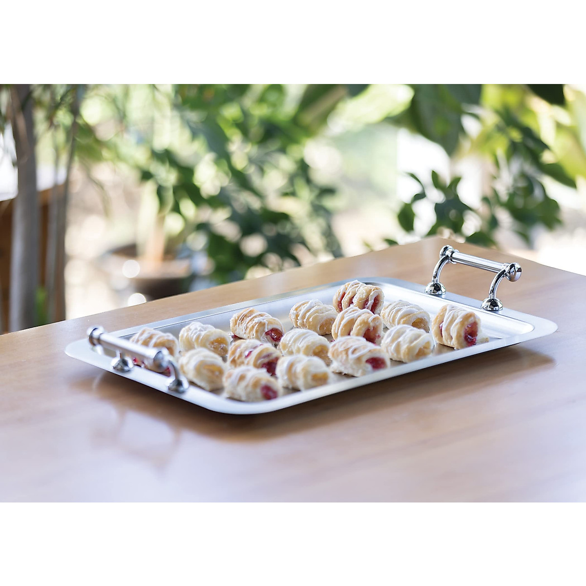 Service Ideas TRRTH2012BS Tray with Handle, Rectangular, Stainless Steel, 20" x 12.5", Silver