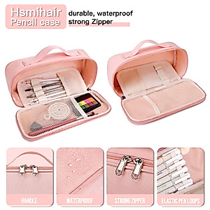 Hsmihair Big Capacity Pencil case pencil Bag Multifunctional Pencil Pouch with Compartmens, pencil box for girls boys Stationery Bag Pencil case Pouch Cosmetic 2100ML (Pink)