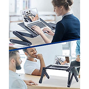 RAINBEAN Adjustable Laptop Desk, Laptop Stand for Bed Portable Lap Desk Foldable Table Workstation Notebook Riser with Mouse Pad, Ergonomic Computer Tray Reading Holder Bed Tray Standing Desk