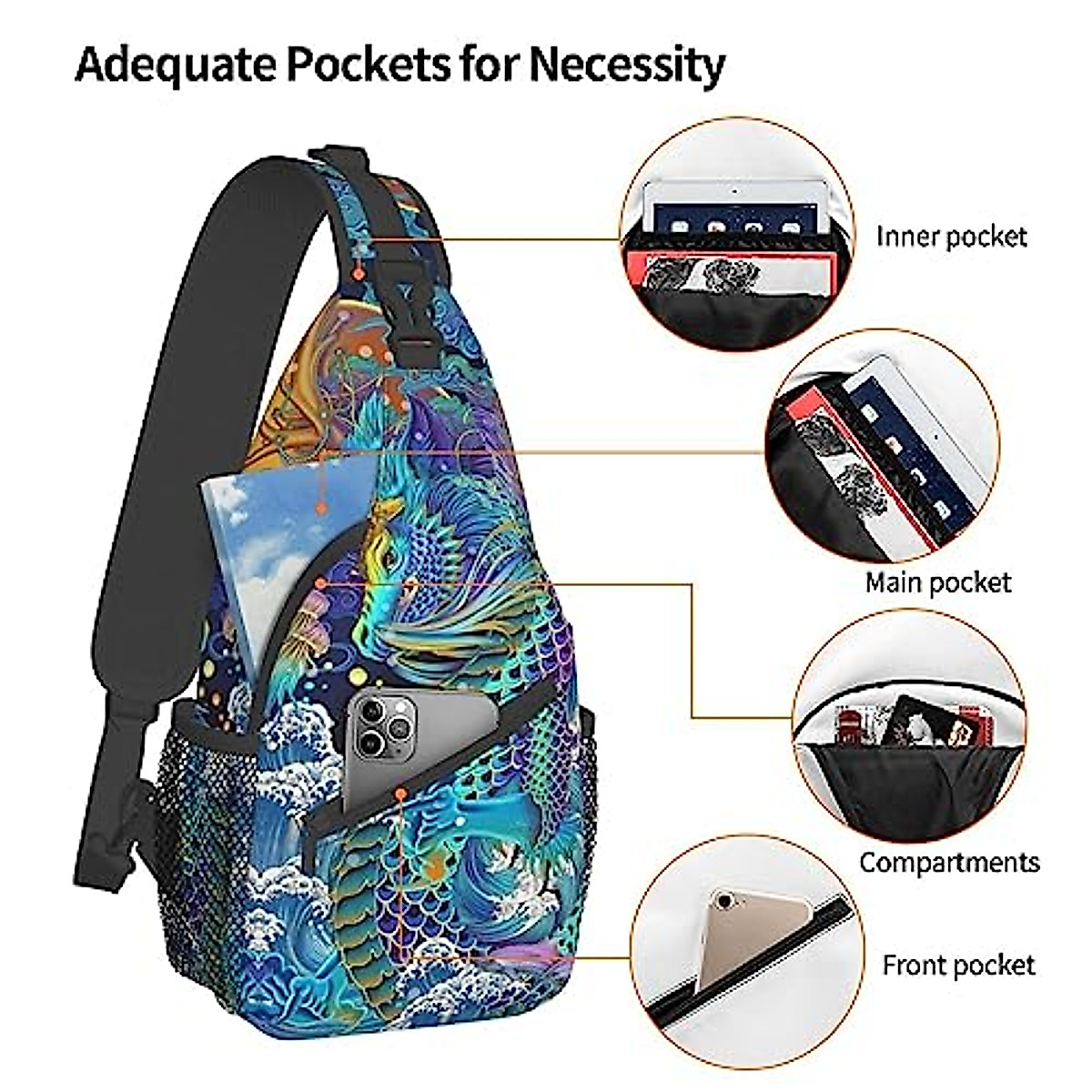 MANQINF Cool Chinese Dragon Sling Bag,Casual Crossbody Backpack Shoulder Chest Bag for Women Men Travel Hiking Daypack