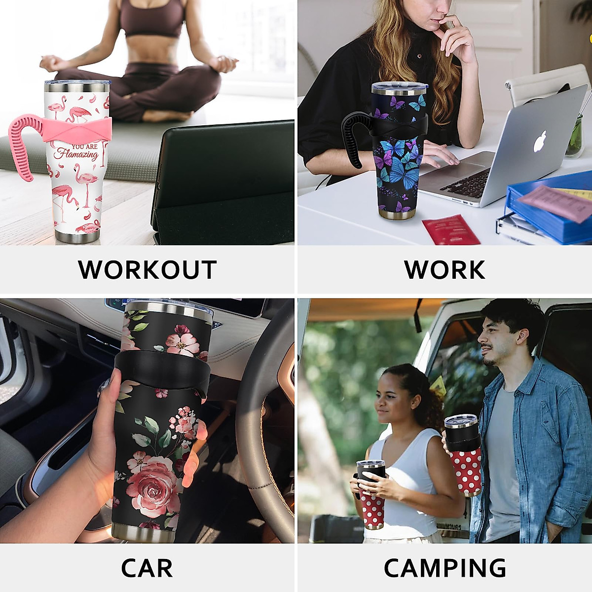 40 oz Tumbler with Handle and Straw 40 oz Flamingo Cup Insulated Stainless Steel Coffee Travel Mug Spill Proof Leak Proof Slim 40oz Tumbler with Handle Flamingo Decor Stuff Gifts for Women