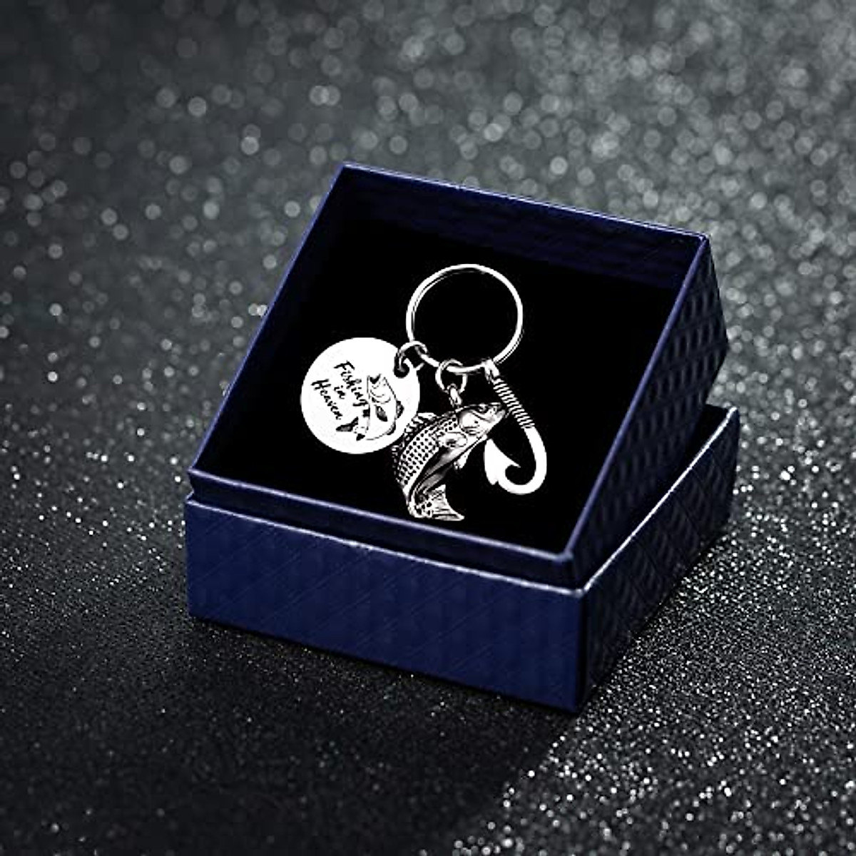 Fishing in Heaven Cremation Urn Keychain Fish Memory Key Tag -Fish Urn Memorial Keychain-Ashes Keychain Cremation Jewelry (Silver)