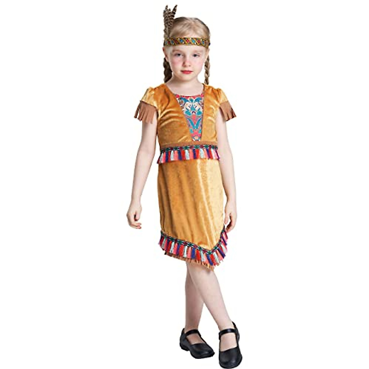 IKALI Girls Native American Costume, Kids Indian Costume Toddlers Children Halloween Role Play Costume Outfit Dress-Up Set