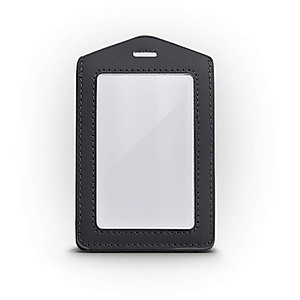 Teensery 2 Pcs Vertical Leather ID Badge Holder Waterproof Clear Card Holder for School ID Office ID, Black and Silver Gray(Only Holder)
