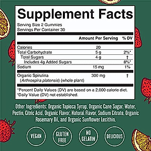 Spirulina Gummies MaryRuth's | Made with Organic Spirulina | Superfood Gummies for Ages 4+ | Vegan | Non-GMO | 60 Count