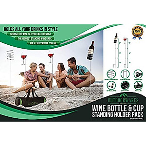 Wine Bottle & Cup stakes Holder Rack - Adjustable Height to 36 INCHES, Durable Metallic Frame, Sturdy Base & Secure Grip | Holds Bottles Of Wine, Beer,Champagne,Beverages,Glasses& More 5 Pieces Set