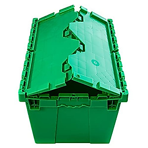 12 Gallon Heavy-Duty Flip Tote Storage Container (PACK OF 4) - Green, Commercial Flip Top Tote, Industrial Plastic Storage Tote - 21 in. L x 15 in. W x 12 in. H, Padlock & Metal Hinged Flip Cover