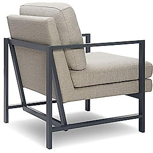 Tommy Hilfiger Russell AccentChair, Medium-Soft Pillow Back, Mid-Century Modern & Industrial Armchair, Comfortable LoungeChair for Living Room, Bedroom, or Office, Gray Square Metal Frame in Linen