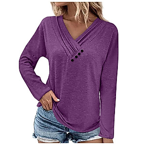 Womens Fall Fashion 2024 Workout Tops for Women T Shirts for Women Uv Protection Shirts for Women Long Sleeve Shirts for Women Dressy Comfy Shirts for Women Cream Shirt Women（4-Dark Purple,Small）