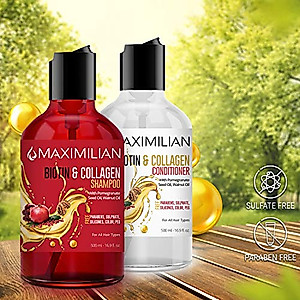 Maximilian Biotin and Collagen Shampoo for Thinning Hair and Hair Loss- Hair Growth Shampoo and Conditioner Set- Biotin Shampoo- Hair Shampoo- Hair Loss Shampoo- (2 x 16.9 Fl Oz / 500mL x 2)