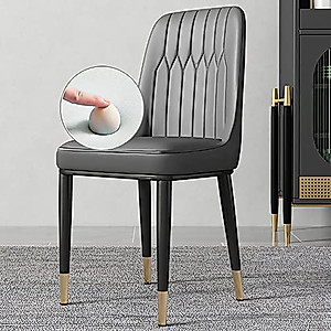 LITFAD Metal Dining Room Side Chair Modern Style Parsons Armless Dining Chairs Set for 4 Luxurious Leather Restaurant Chairs - Silver Gray Set of 4 Brass/Gold Legs