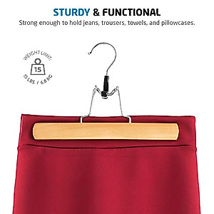 High-Grade Wooden Pants Hangers with Clips 10 Pack Non Slip Skirt Hangers, Smooth Finish Solid Wood Jeans/Slack Hanger with 360° Swivel Hook - Pants Clip Hangers for Skirts, Slacks - Clamp Hangers