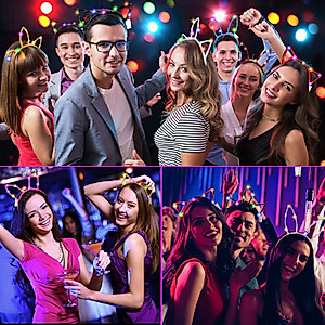 Janinka 60 Pcs LED Cat Ears Headband Bulk Cute Light up Headband Cat Ear Bunny Ear Unicorn Headband Light up Hair Accessories Luminous LED Headdress Hairbands for Women Girls Party Supplies