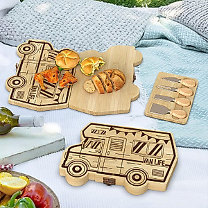 RV Bamboo Charcuterie Boards Outdoor Travel Folding Serving Platter with Cheese Knives Personalized Picnic Tray Cool Christmas Birthday Gifts for Women Men Camper