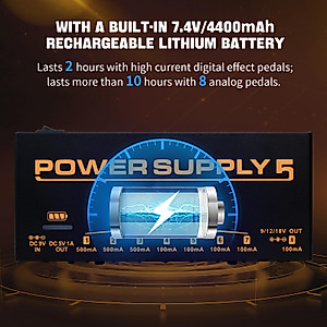 JOYO Built-in 4400mAh Rechargeable Battery Guitar Effect Pedal Power Supply 8 Outputs 9V 12V 18V (100mA, 500mA) Jacks & 5V/1A USB Port (JP-05)