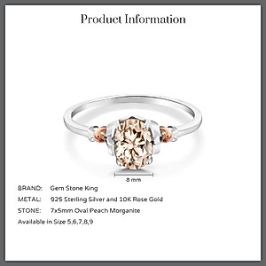 Gem Stone King 925 Silver and 10K Rose Gold Oval Gemstone Birthstone Engagement Ring | Oval 7X5MM | Wedding Engagement Anniversary Solitaire Promise Ring For Women