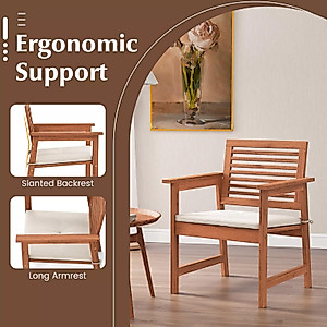 VcJta Solid Wood Outdoor Dining Chairs Set with 2 Comfortable Cushions - Patio Seating Furniture