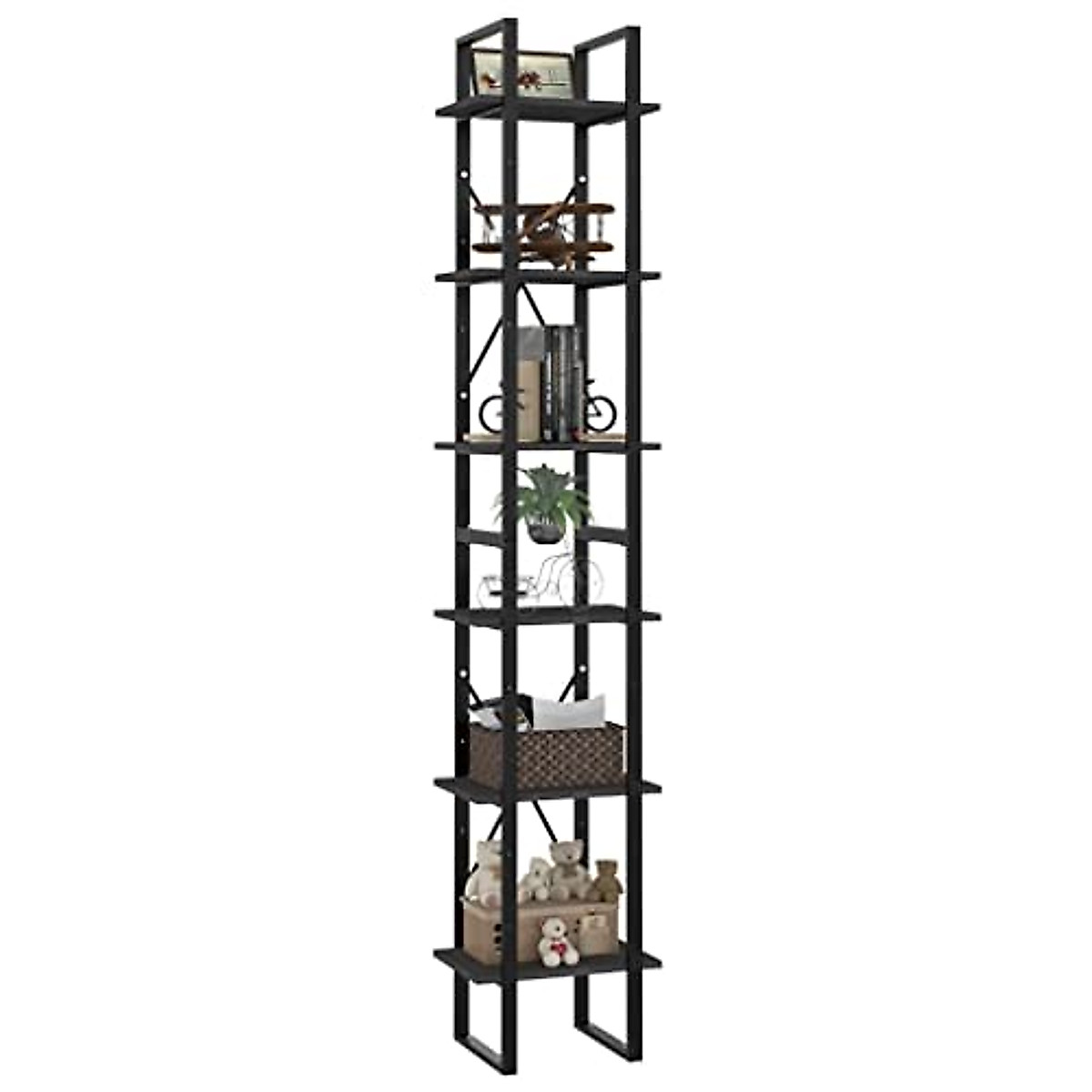MNISDFL Industrial Shelves Large Etagere Bookshelf 6-Tier Book Cabinet Gray 15.7"x11.8"x82.7" Engineered Wood for Living Room, Study, Kitchen, Home Office