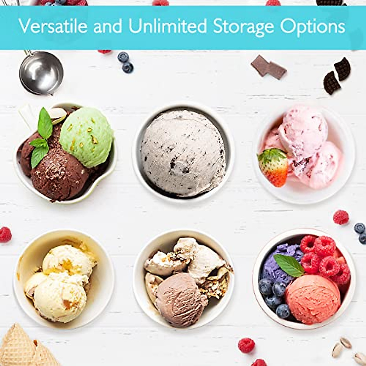 VanlonPro Containers 2 Pack, Ice Cream Pints Replacement for NC500 Series Ninja Creami Deluxe Ice Cream Makers, Reusable, BPA-Free & Dishwasher Safe, Airtight & Leaf-Proof, Gray & Blue Lids
