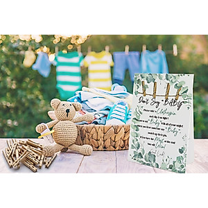 Don't Say Baby Sign, Baby Shower Clothespin Game, Includes a 8x11 Standing Sign and 50 Mini Natural Clothespins - BIG002