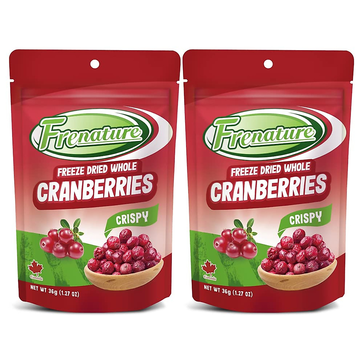 Frenature Freeze Dried Cranberries, Natural Freeze Dried Fruits, Canada Whole Dried Cranberries, Camping Food & Healthy Snacks, Gluten Free and Vegan, 1.27 Ounce (Pack of 2)