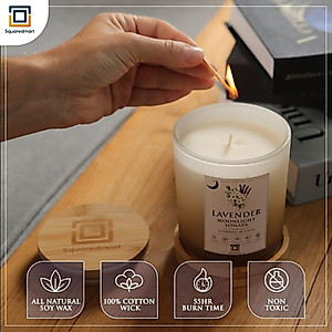SquaredMart Natural Soy Candle - Lavender Moonlight Sonata, Lavender, Jasmine, Musk & Vanilla Scents, 55 Hour Burn, 100% Cotton Wick, Eco-Friendly Bamboo Coaster & Lid, Decor & Calming, Sandy Bliss