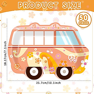 CHUNNIN 50Pcs Groovy Party Paper Plates Retro Hippie Bus Party Supplies 60s 70s Party Dinner Plates Groovy Hippie Peace Bus Disposable Plates for Retro Daisy Baby Shower Birthday Party Decorations