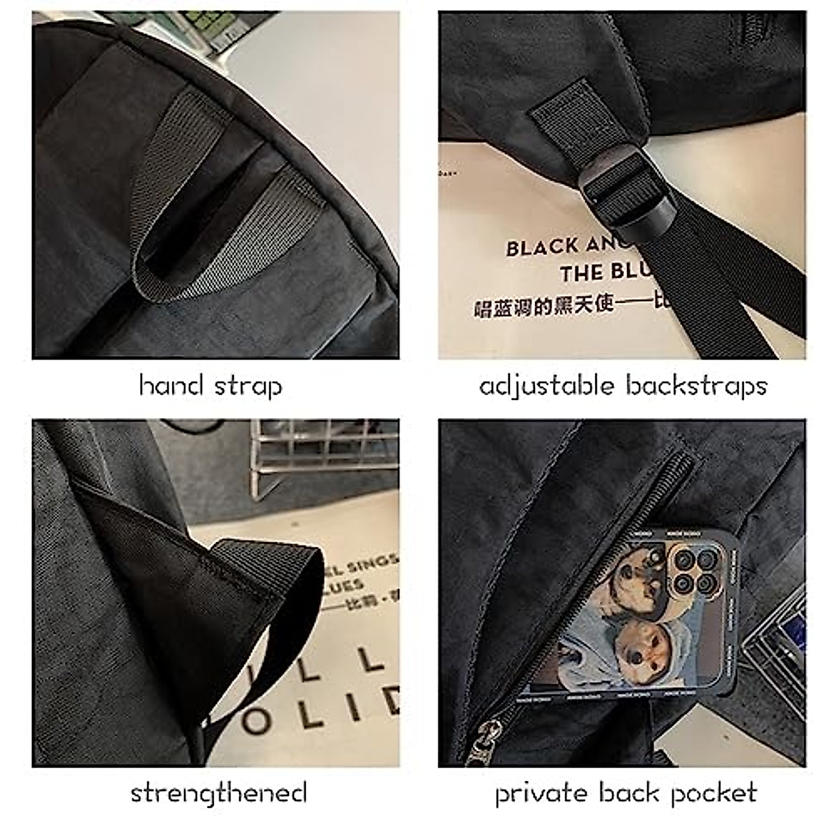 JHTPSLR Vintage Aesthetic Backpack Preppy Backpack Patches Stars Retro Stars Backpack Dark Academia Aesthetic Backpack (Black)