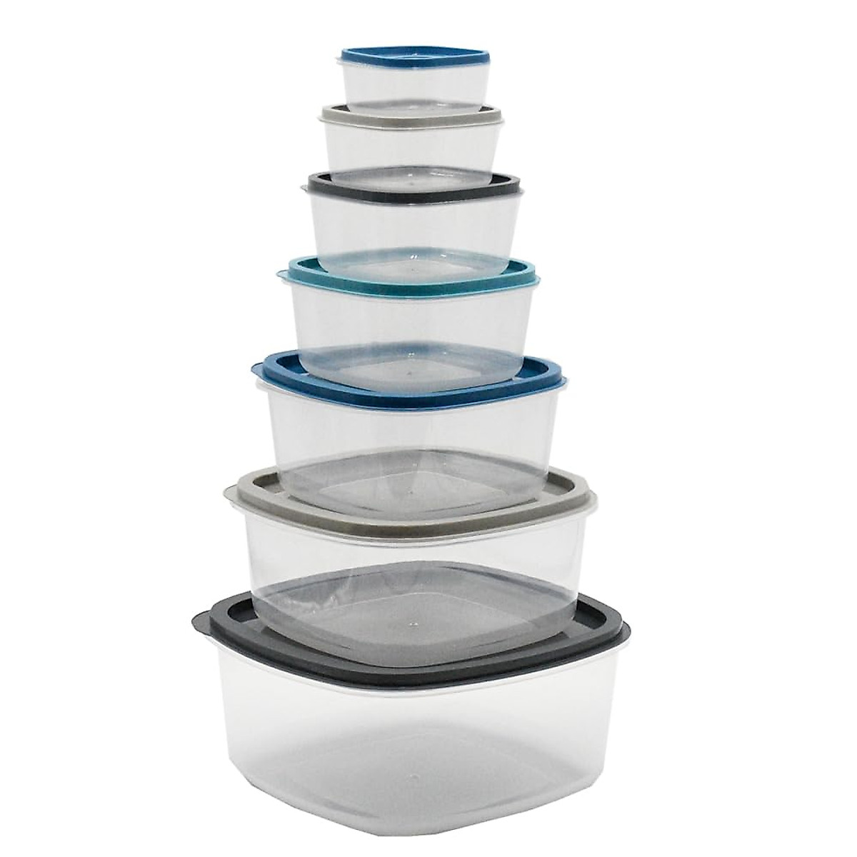 SharpChef 14Pc Square Plastic Food Storage Container Set, Stackable, Nesting, Airtight Leak-proof Lids, Microwavable, Freezer and Dishwasher Safe, Meal Prep, Lunch Bento boxes (Blue Ombre - 1 Pack)