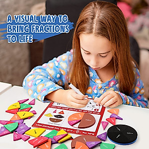 Torlam Magnetic Fraction Tiles & Fraction Circles Activity Set - Math Manipulatives for Elementary School - Fraction Magnets & Resources - Fraction Strips & Bars