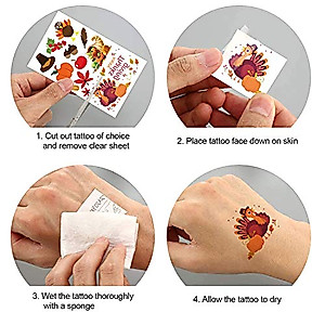 Konsait 130PCS Thanksgiving Tattoo,Thanksgiving Fall Autumn Leaves Tattoos Turkey Day Accessories Autumn Harvest Maple Festival Seasonal Decorations for Kids Girls Boy Gift
