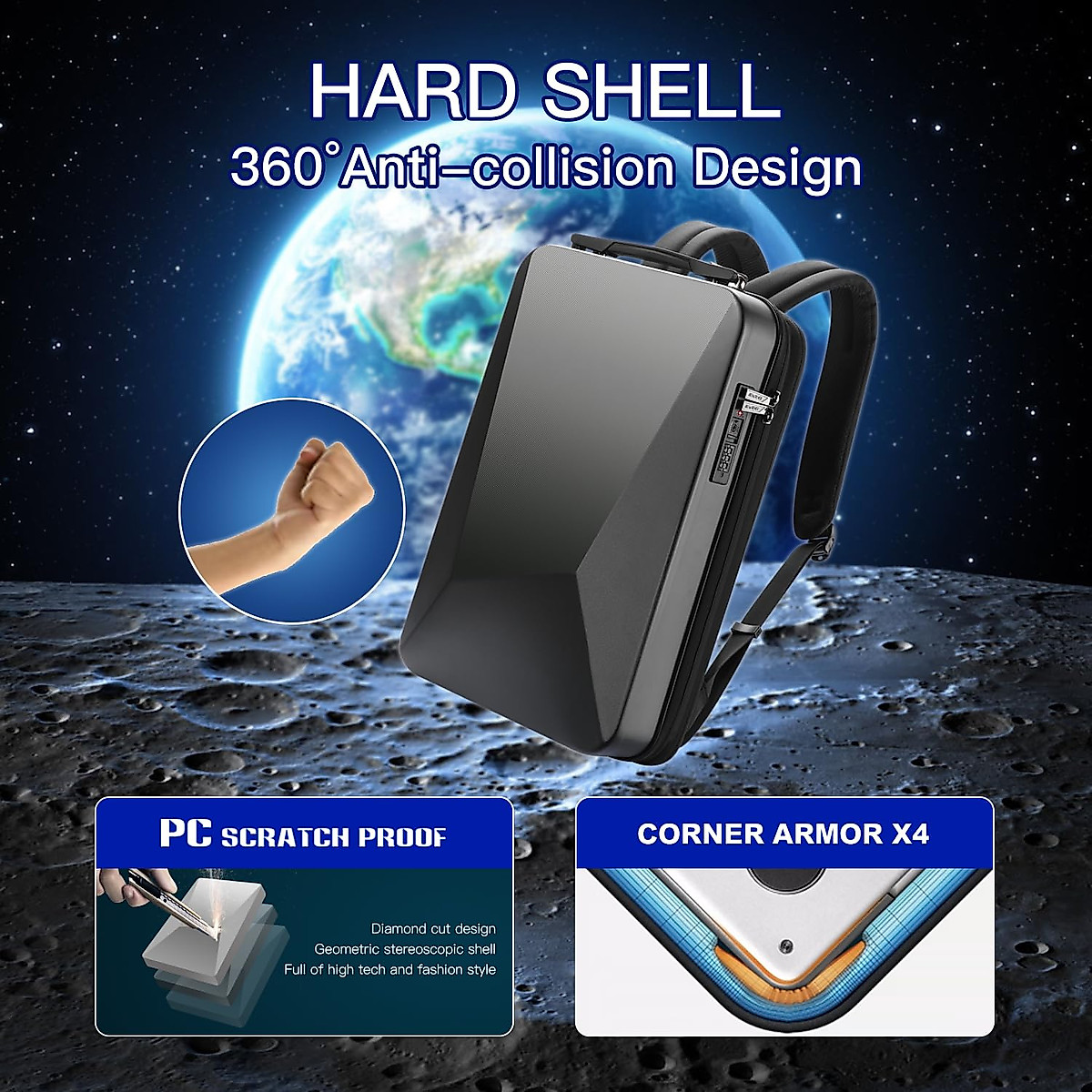 BOPAI Hard Shell Tsa Laptop Backpack for Men Gaming Backpack for 17.3 inch Anti Theft Expansion Backpack Light Slim Black Usb Waterproof 15.6 Rucksack