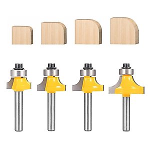 TOTOWOOD Roundover Router Bit Set，4pcs Router bit Set，1/4 inch Shank，Radius in 1/8", 1/4", 3/16", 5/16"，Bearing Guide for Rounding Edge bit