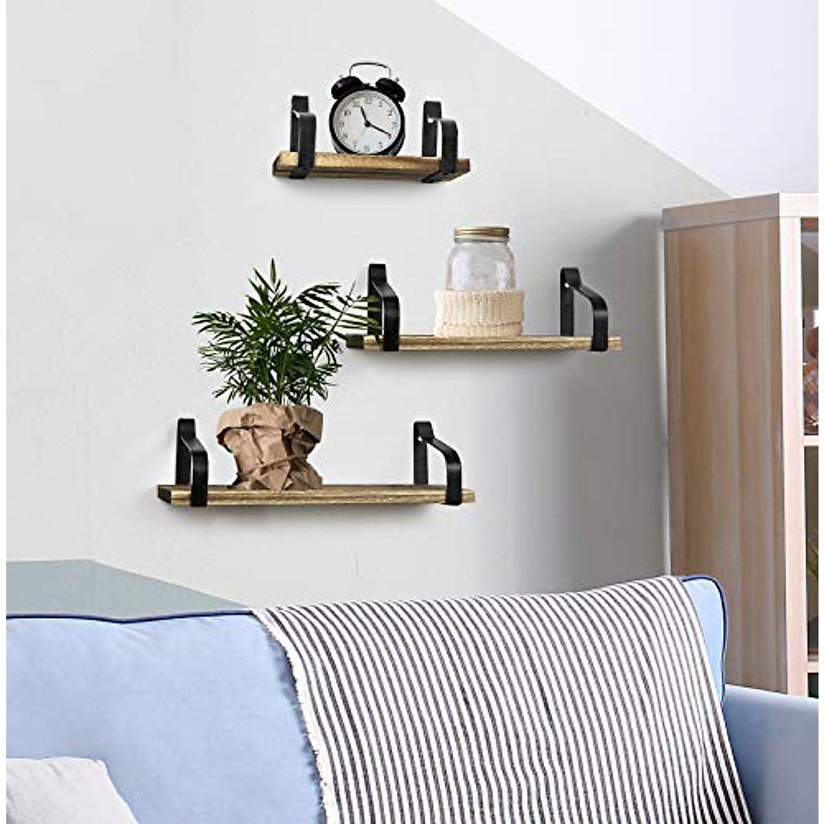 Greenco Rustic Floating Shelves, Decorative Wall Mounted Storage Shelves For Living Room, Dining Room, Office, Bedrooms- Set of 3