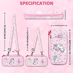 FANPL Carrying Case for Nintendo Switch & OLED Mode, Pink Cute Unicorn Travel Hard Protectiv Cover for Switch with Games Case