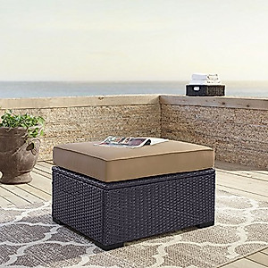 Crosley Furniture Biscayne Wicker Outdoor Ottoman Foot Rest for Patio, Deck, Porch, Brown with Mocha Cushions