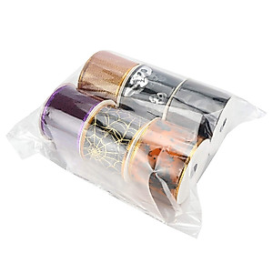 MEEDEE Halloween Ribbon - 6 Rolls, 36 Yards, Wired, Purple, Orange, Black, Skull Pattern