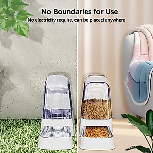 Hipidog Automatic Dog and Cat Food Feeder and Water Dispenser Set with Stainless Steel Bowls,Gravity Pet Food and Water Feeders,100% BPA-Free,Large Capacity for Cats Dogs Pets…(5L White)