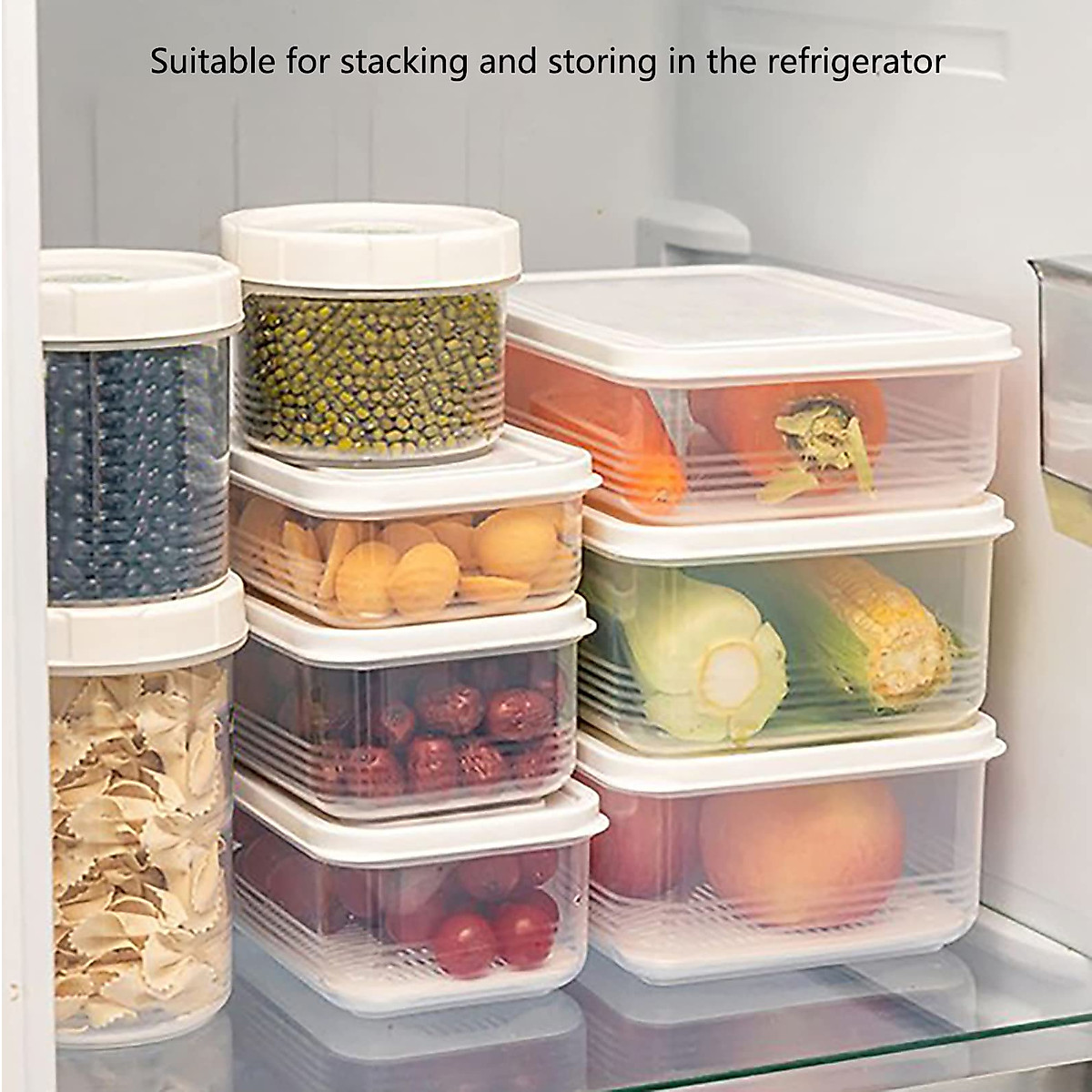 WonLiq 3 Piece Food Storage Containers with Airtight Lids, Stackable Kitchen Organizer Bin, BPA Free, Produce Saver Storage Container for Refrigerator