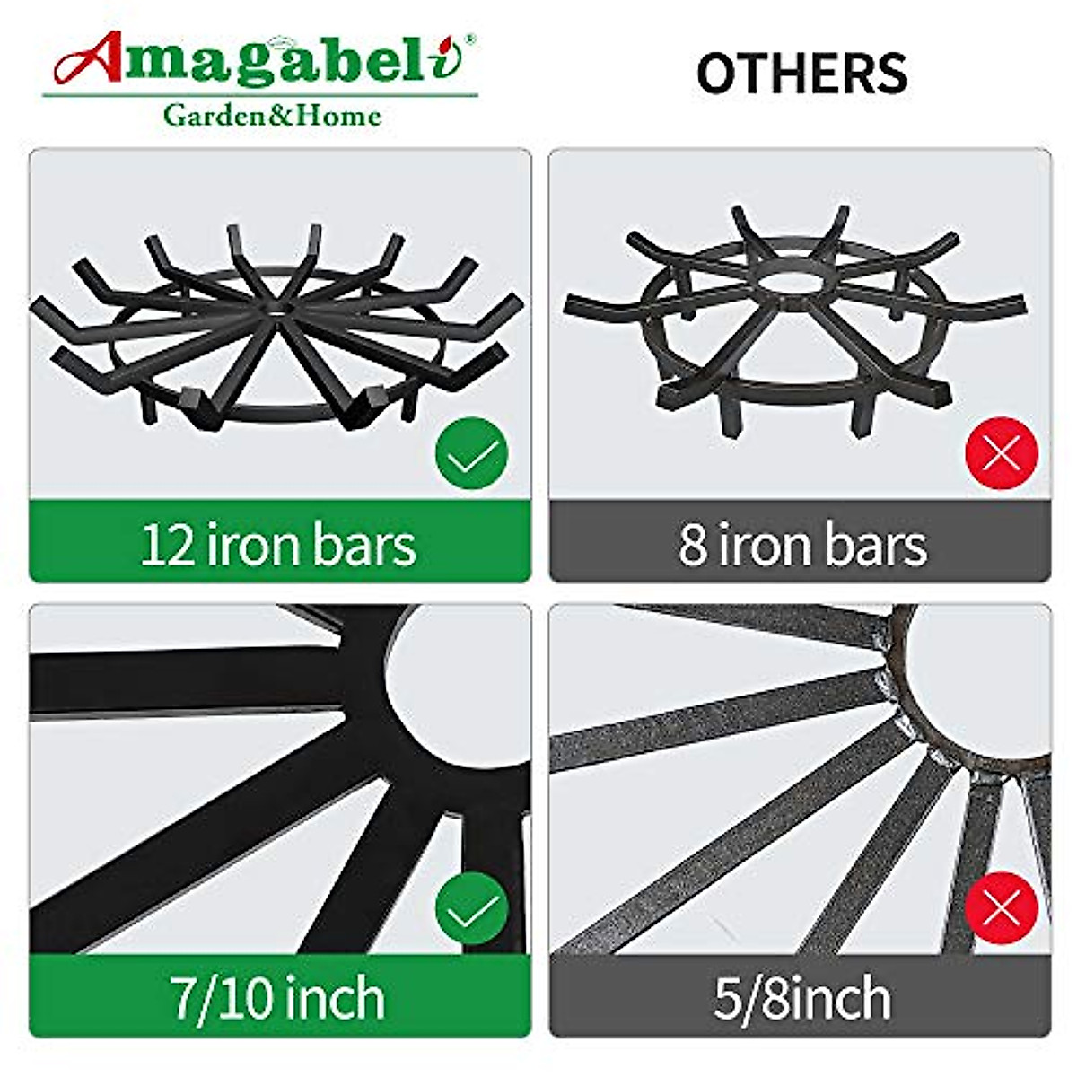 AMAGABELI GARDEN & HOME 24in Fire Grate Log Grate Wrought Iron Fire Pit Round Spider Wagon Wheel Firewood Grate Heavy Duty 0.7in Bar Fireplace Stove Burning Rack Holder 4Legs Chimney Hearth BG274