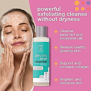 10% Glycolic Acid Face Wash - Exfoliating, Non Drying & Foaming AHA Cleanser - Anti-Aging, Skin Tone & Texture, Wrinkles, Pores, Blackheads - Sulfate Free, Oil Free, & Low PH - 6 oz.