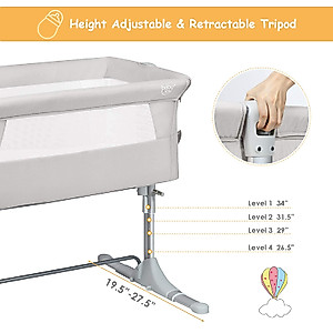 BABY JOY Bedside Bassinet, Co Sleeper Portable Crib w/Travel Bag, Detachable & Washable Mattress, Breathable Mesh, Newborn Infant Baby Bed, Height & Angle Adjustable, (Beige)