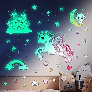 Glow in The Dark Stars Stickers for Ceiling,Unicorn Room Wall Decor for Girls Bedroom Decor,Kids Wall Stickers Unicorn Wall Decals for Girls Room Decor